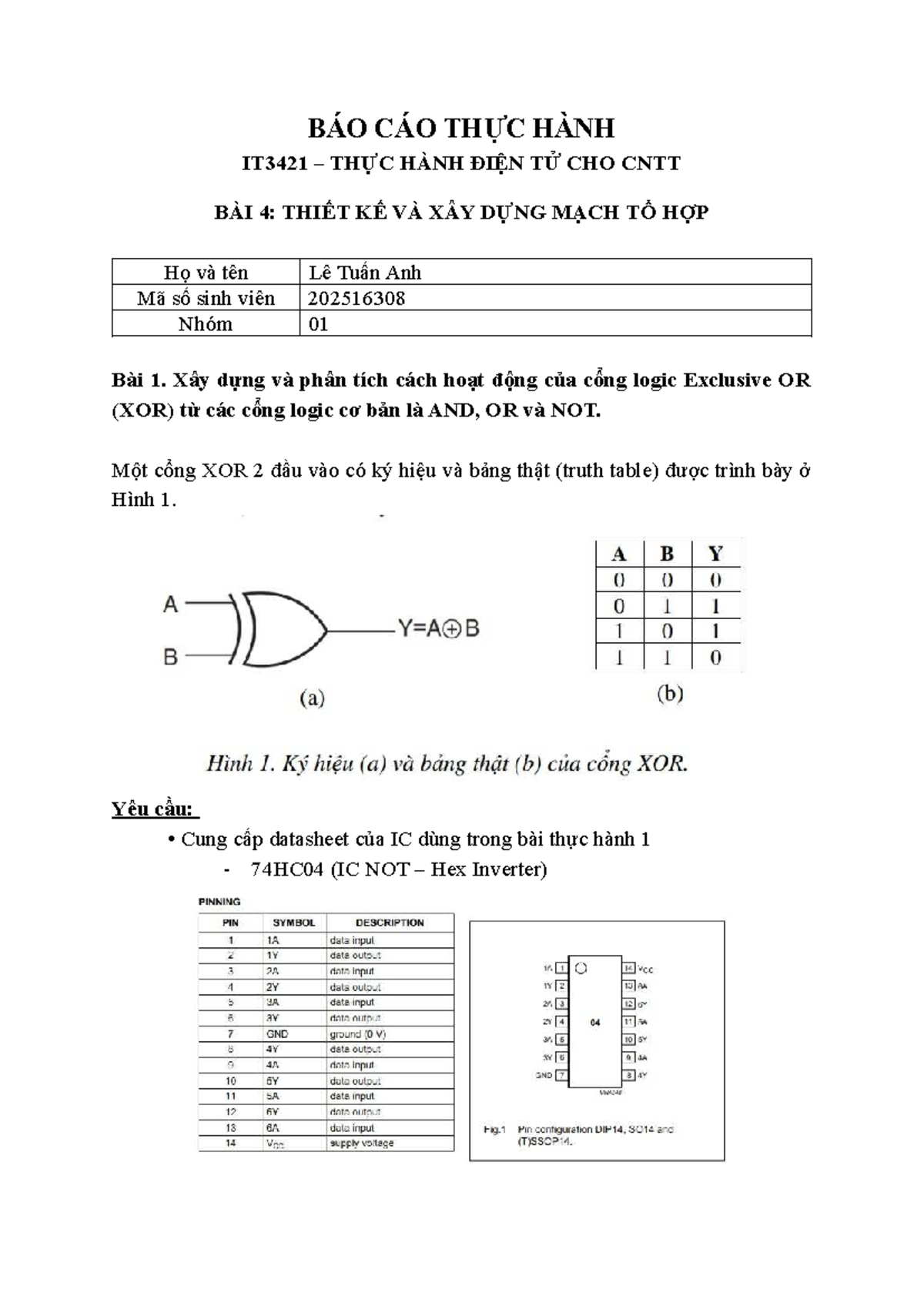 BÁO CÁO THỰC HÀNH IT3421: THIẾT KẾ MẠCH XOR VÀ CỘNG ĐẦY ĐỦ - Studocu