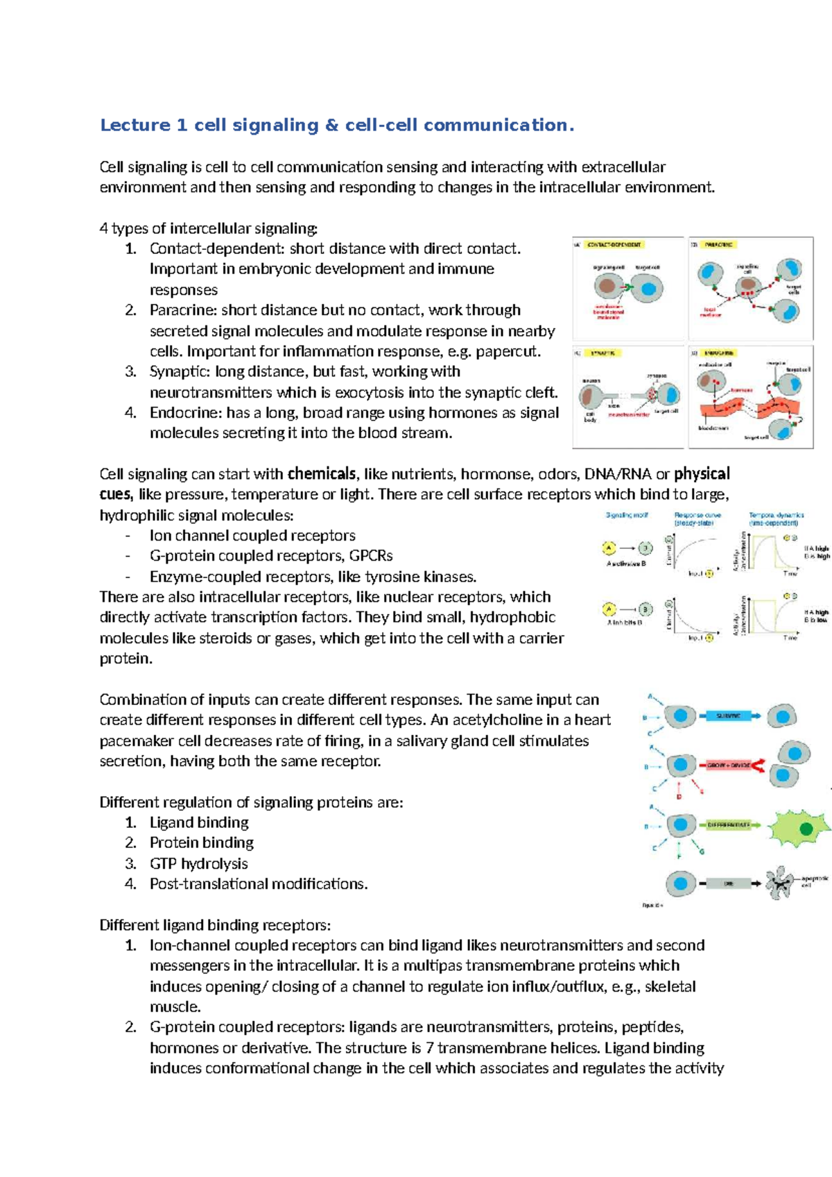 Lecture 1: Cell Signaling and Communication in Cell Biology - Studeersnel