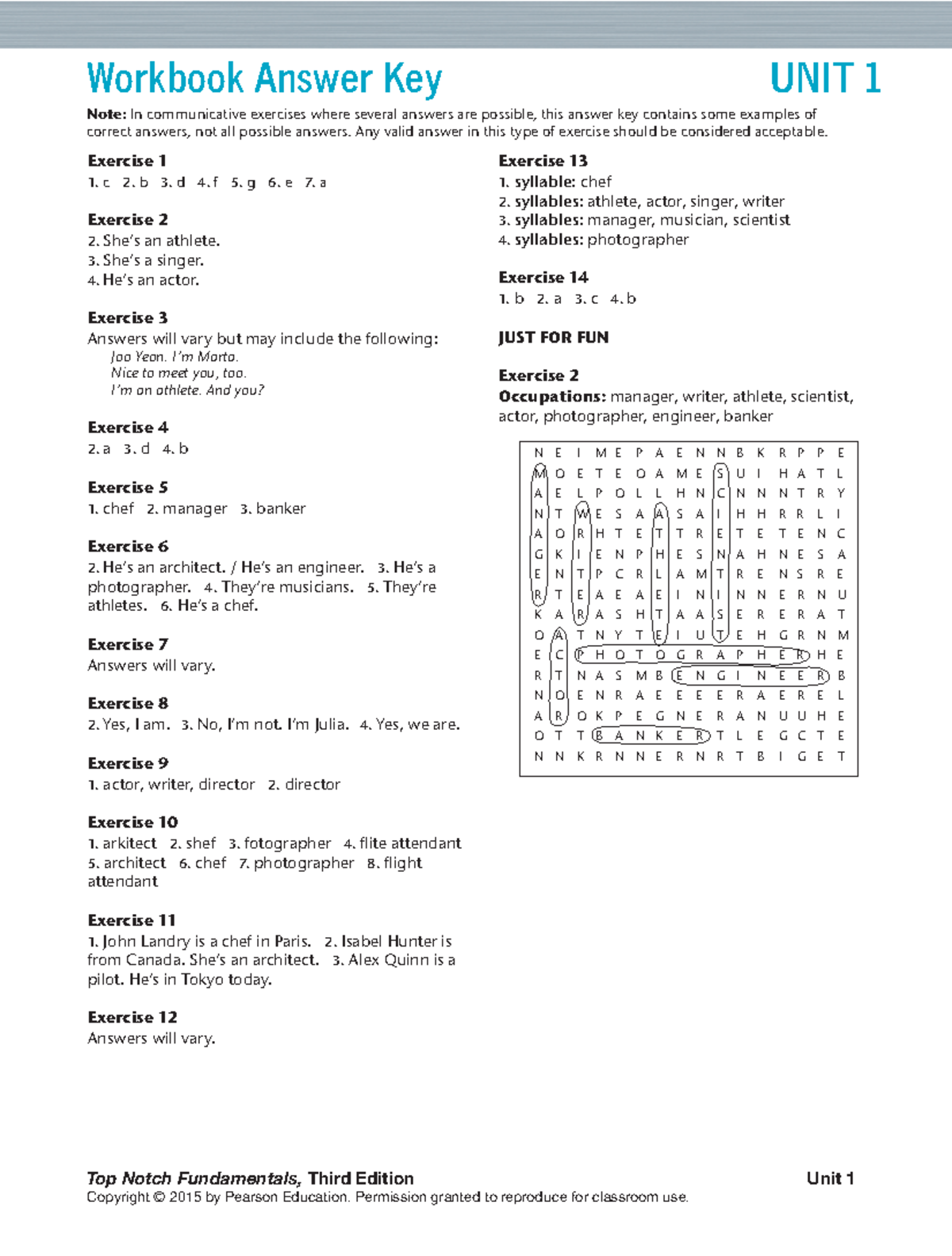 Fundamentals TOP Notch workbook Answer - UNIT 1 Note: correct answers ...