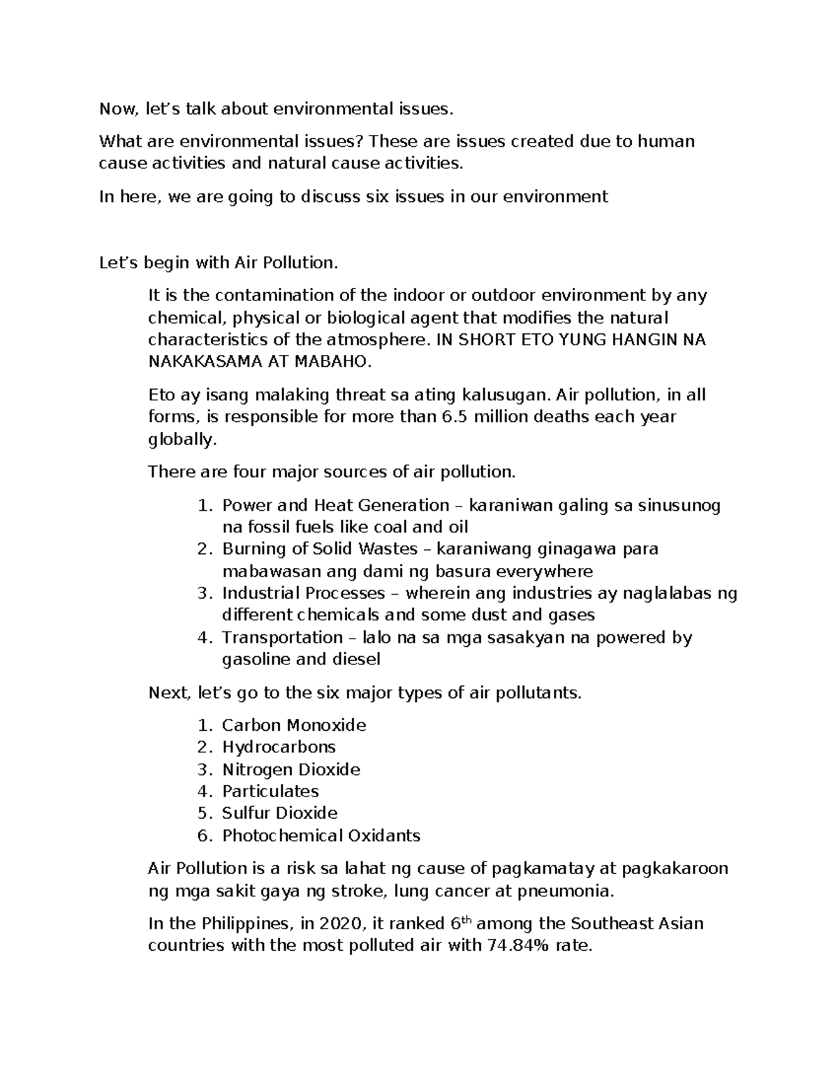Environmental Issues: Air and Water Pollution Overview (Envi Sci) - Studocu
