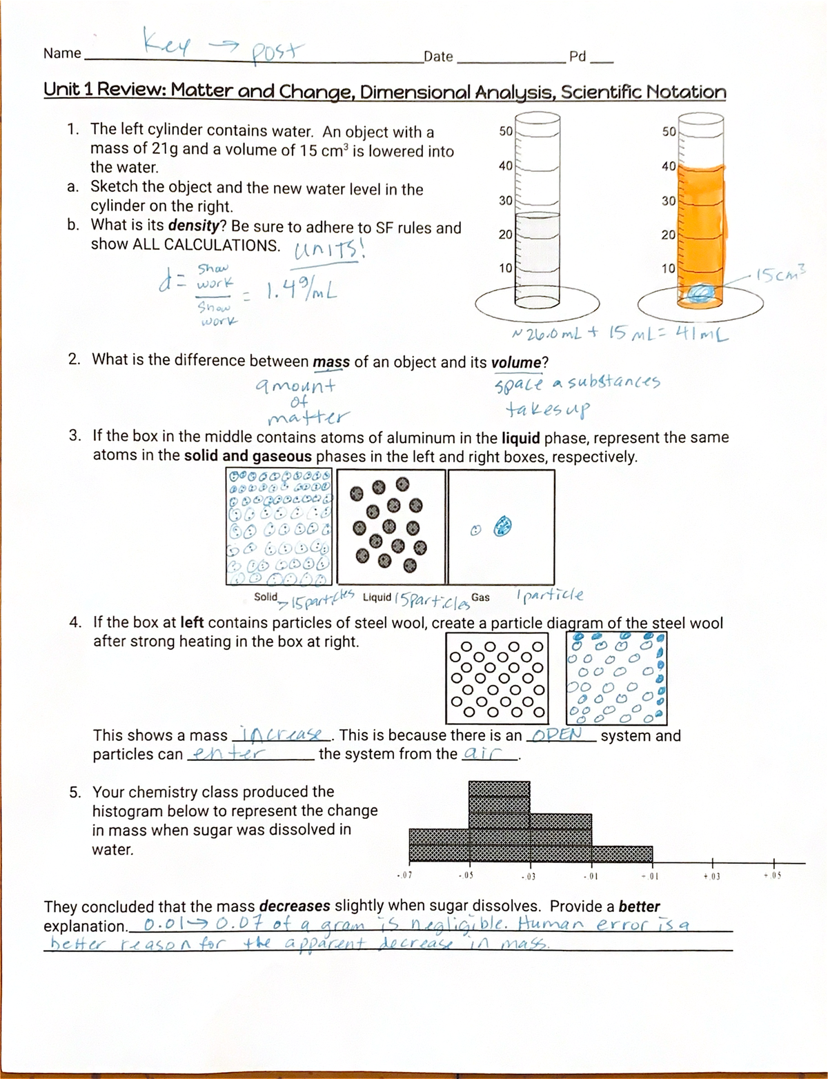 Unit 1 Review: Matter & Change, Dimensional Analysis, Sci Notation Key - Studocu