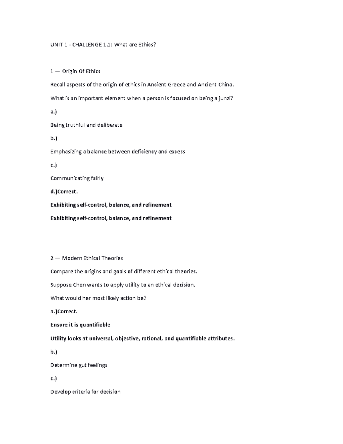 Business Ethics - UNIT 1 Challenge 1.1: Exploring Ethical Foundations ...
