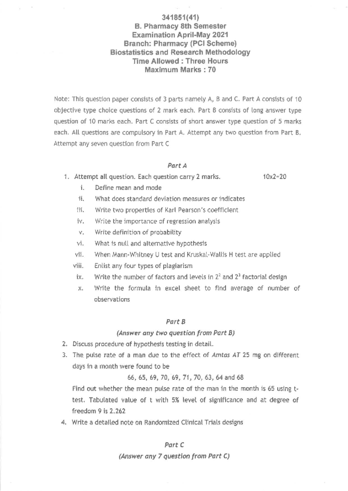 8th Sem, Csvtu Previous Year Question Paper, Carewell Pharma - 341851 ...