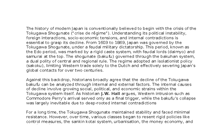 Decline of the Tokugawa Shogunate: Analyzing Internal & External ...