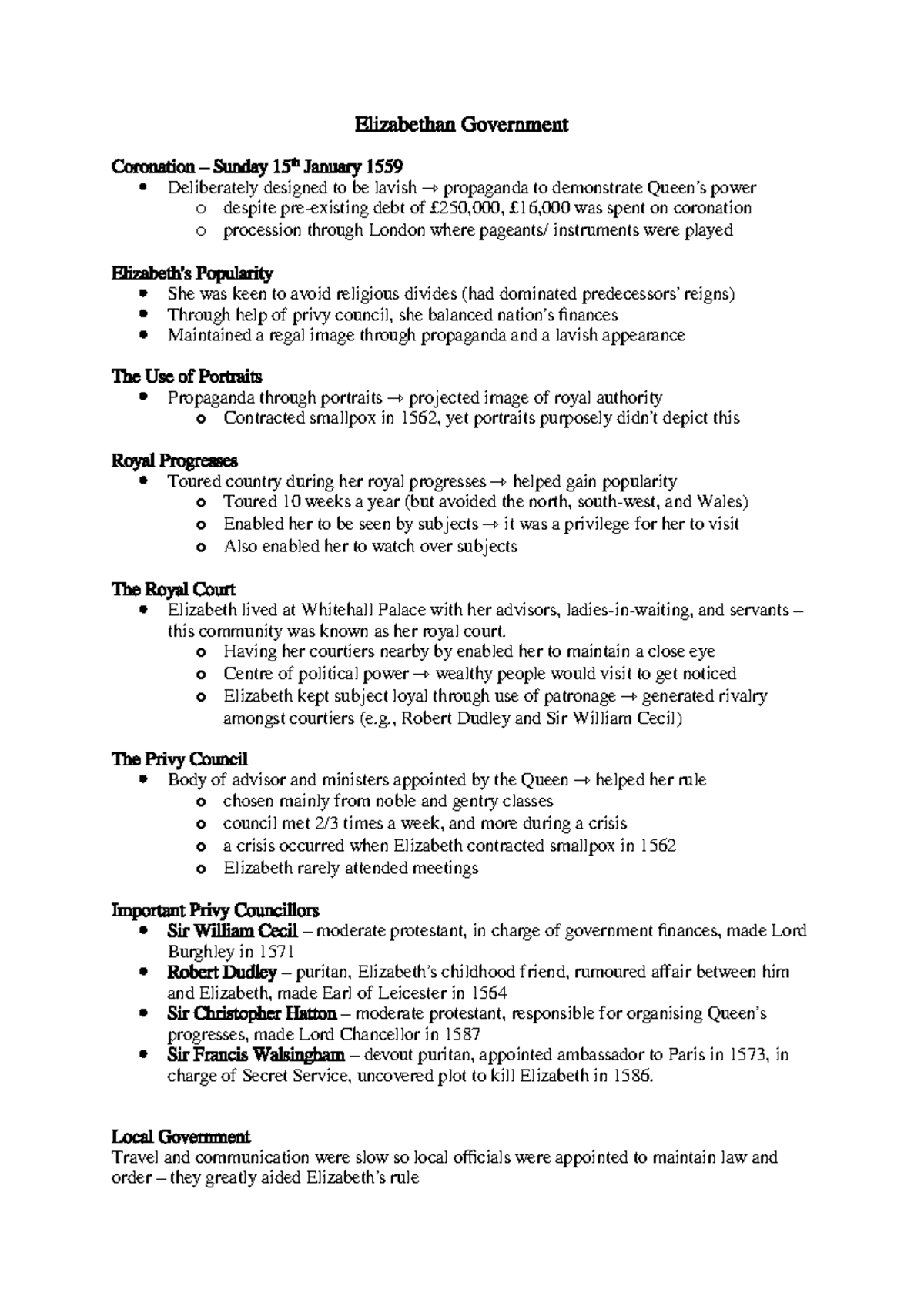 WJEC GCSE Elizabethan Government & Society Notes - Studocu
