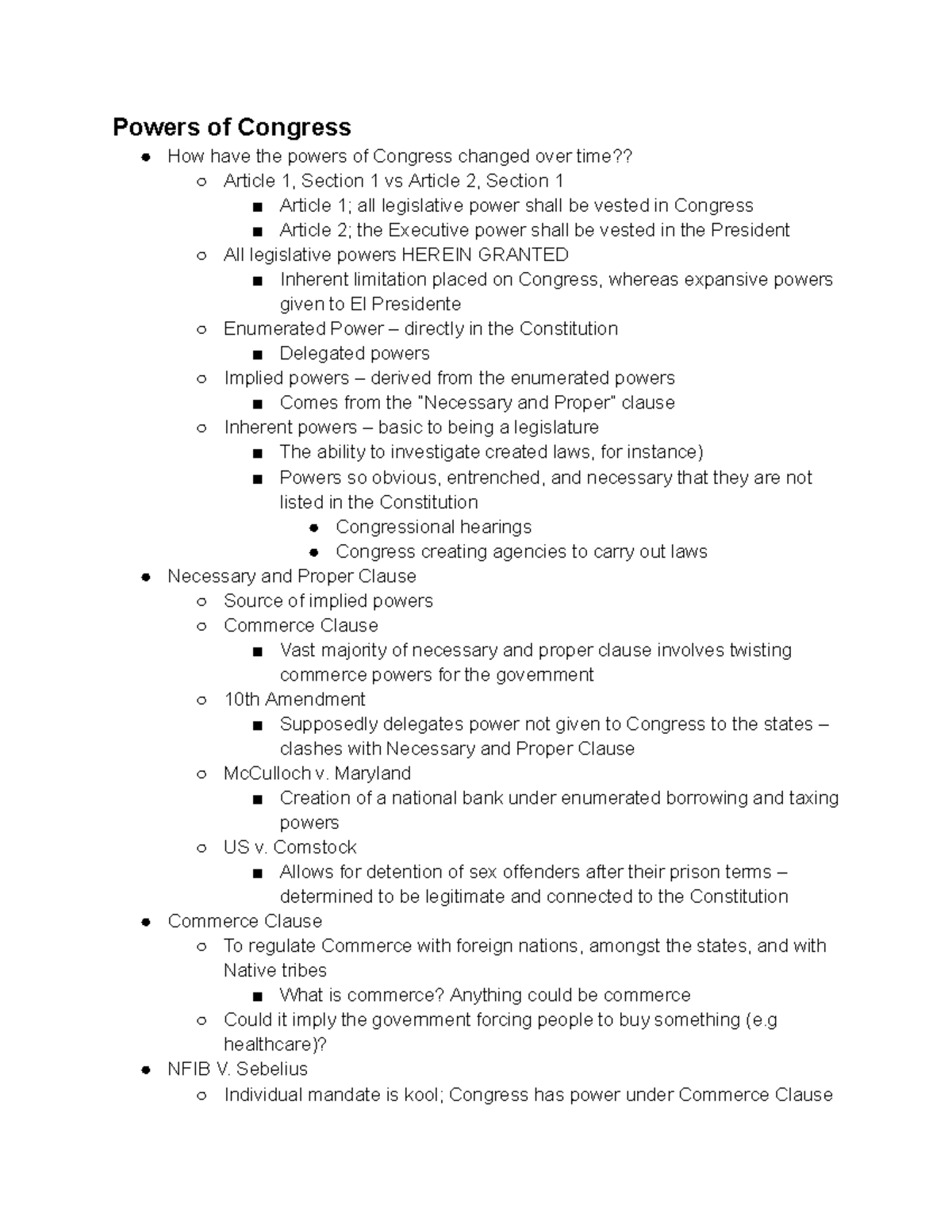 Unit 4 Notes - Powers of Congress How have the powers of Congress ...