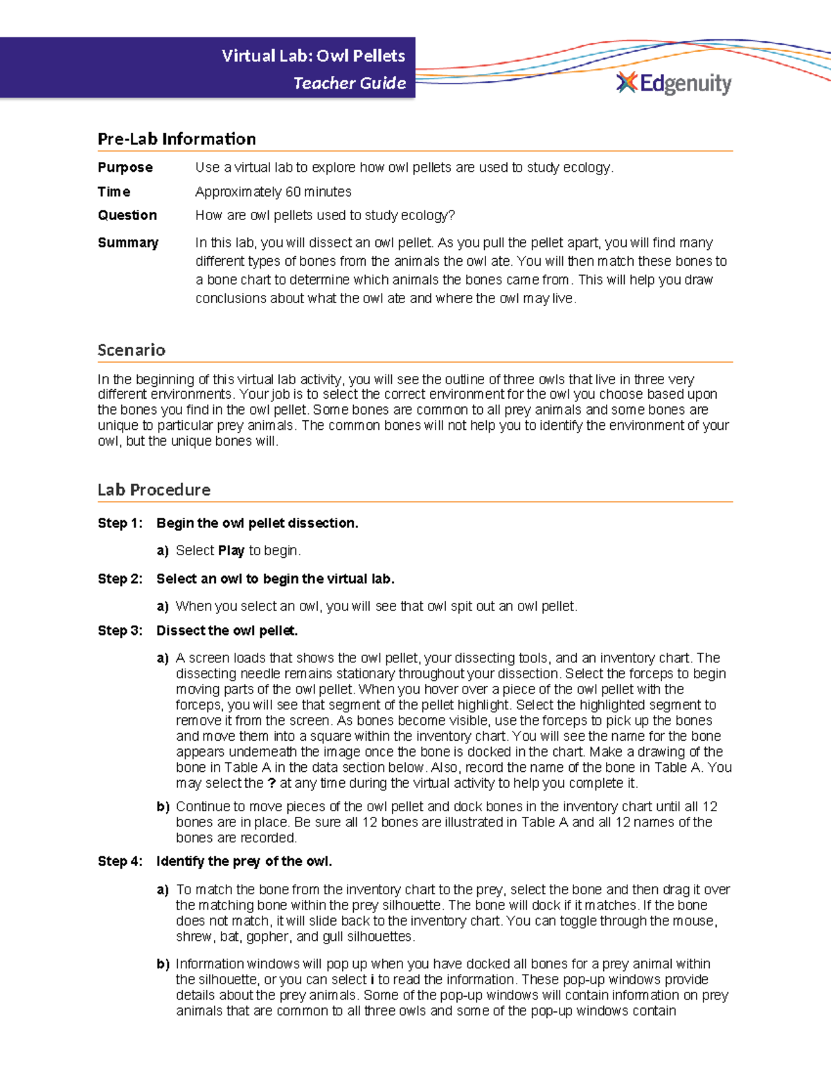 Virtual Lab Guide: Exploring Owl Pellets in Ecology - Studocu