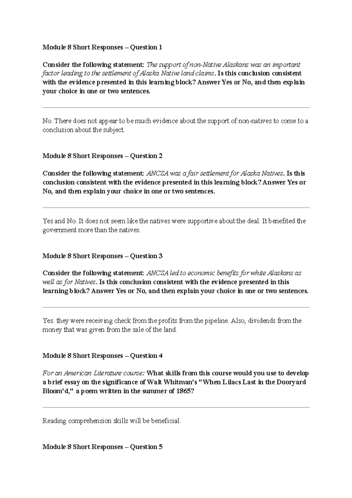 Module 8 - Module 8 Short Responses – Question 1 Consider the following ...