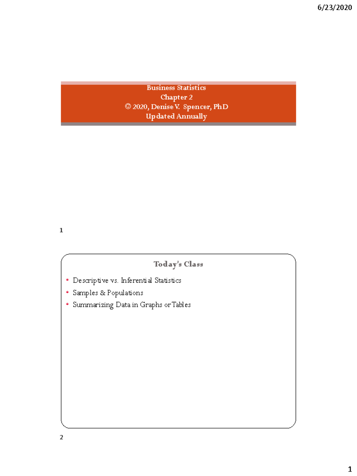 Business Statistics Chapter 2: Descriptive vs. Inferential Stats - Studocu