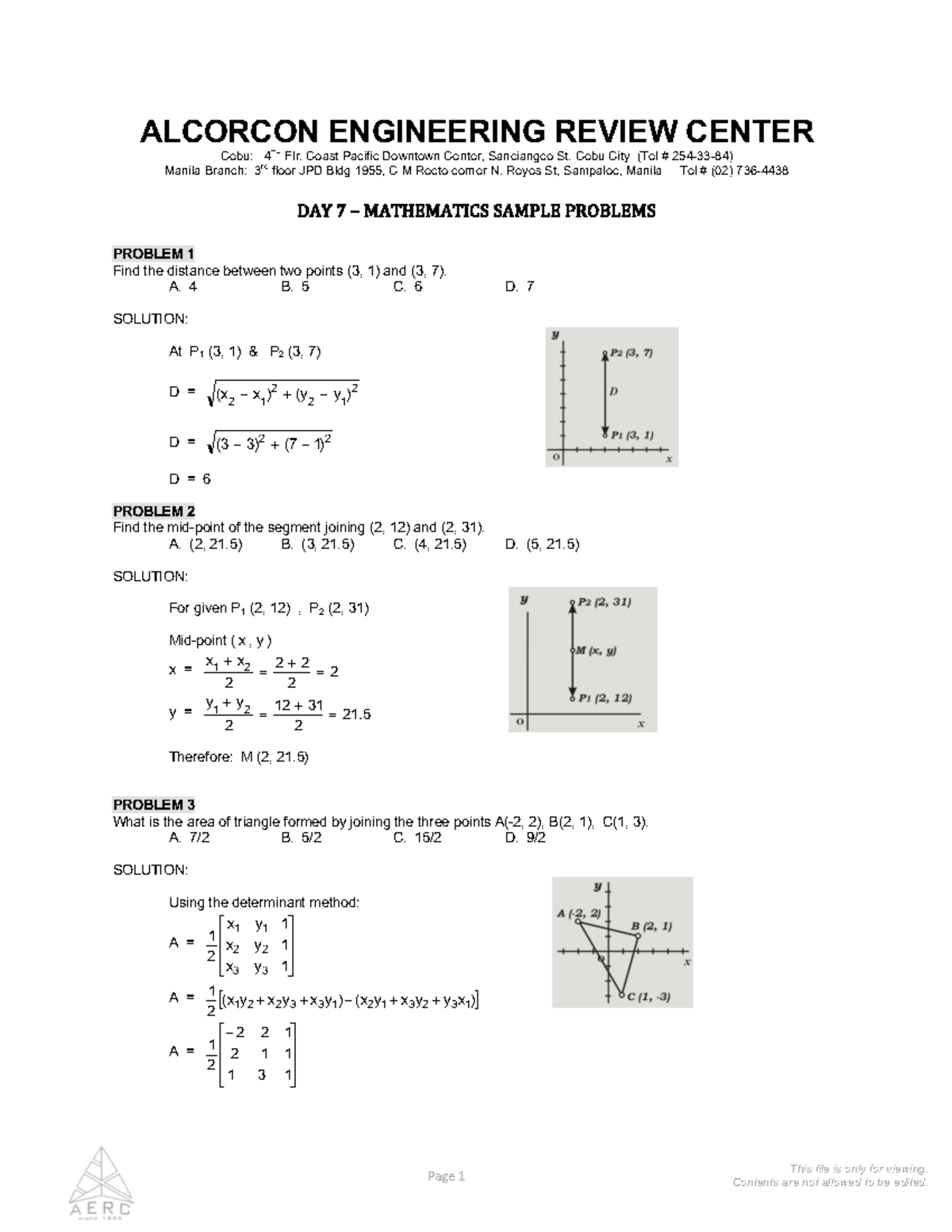 Sample Problems for Day 7 Mathematics (ALCORCON) - Studocu