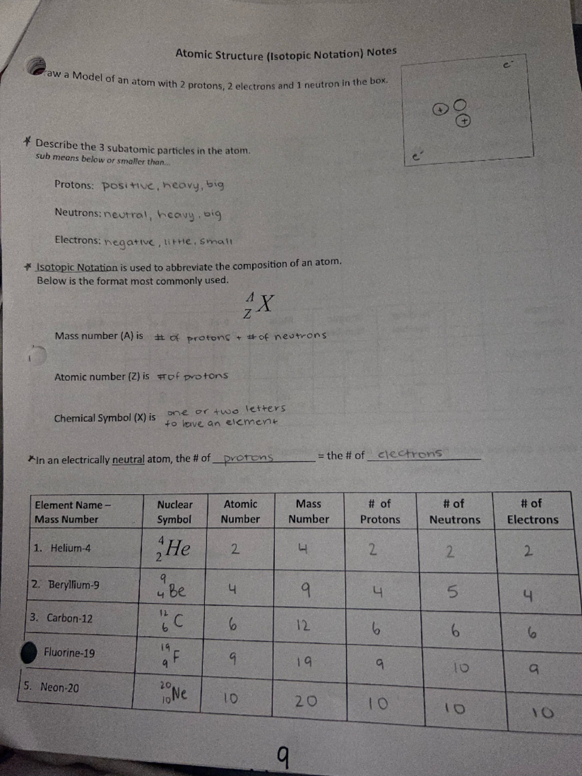 Extra practice Chem 101 - Atomic Structure (Isotopic Notation) Notes a ...