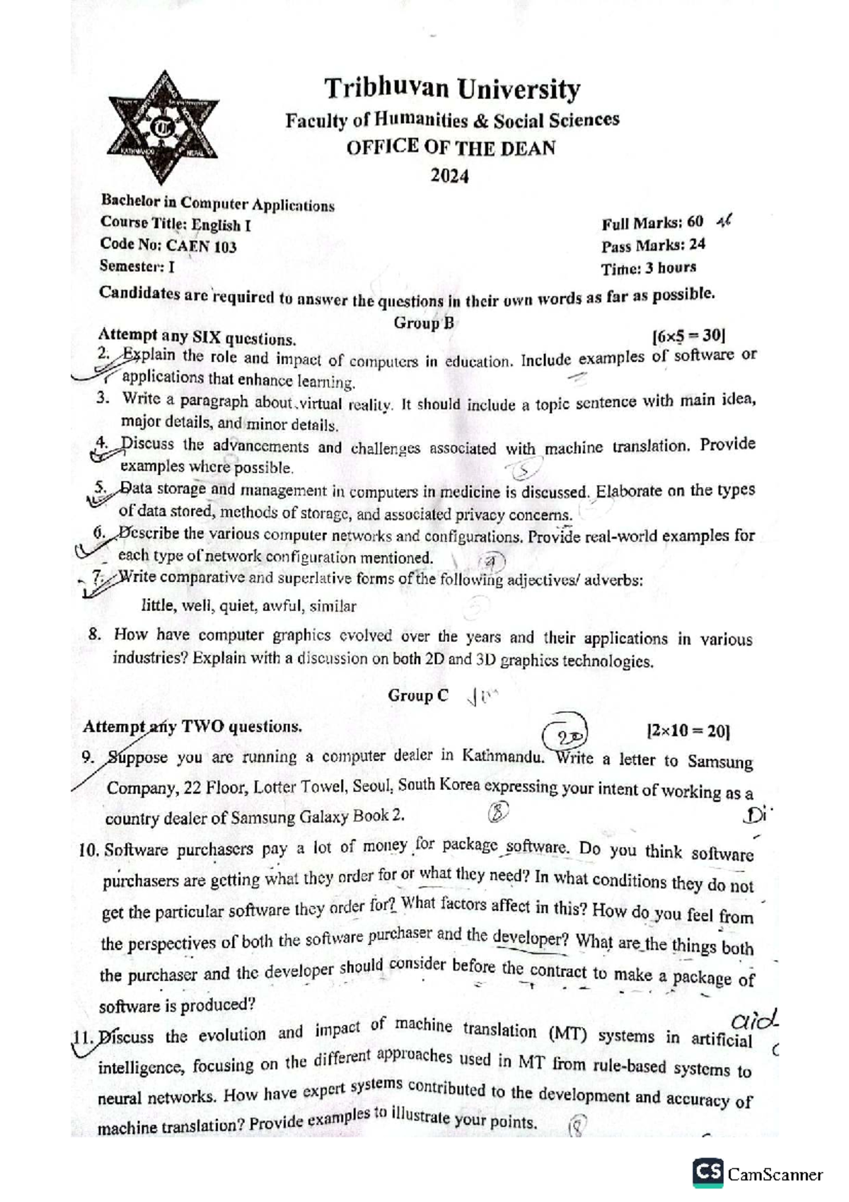 BCA 1st Sem Question Papers: English I, Computer Fundamentals, Math ...