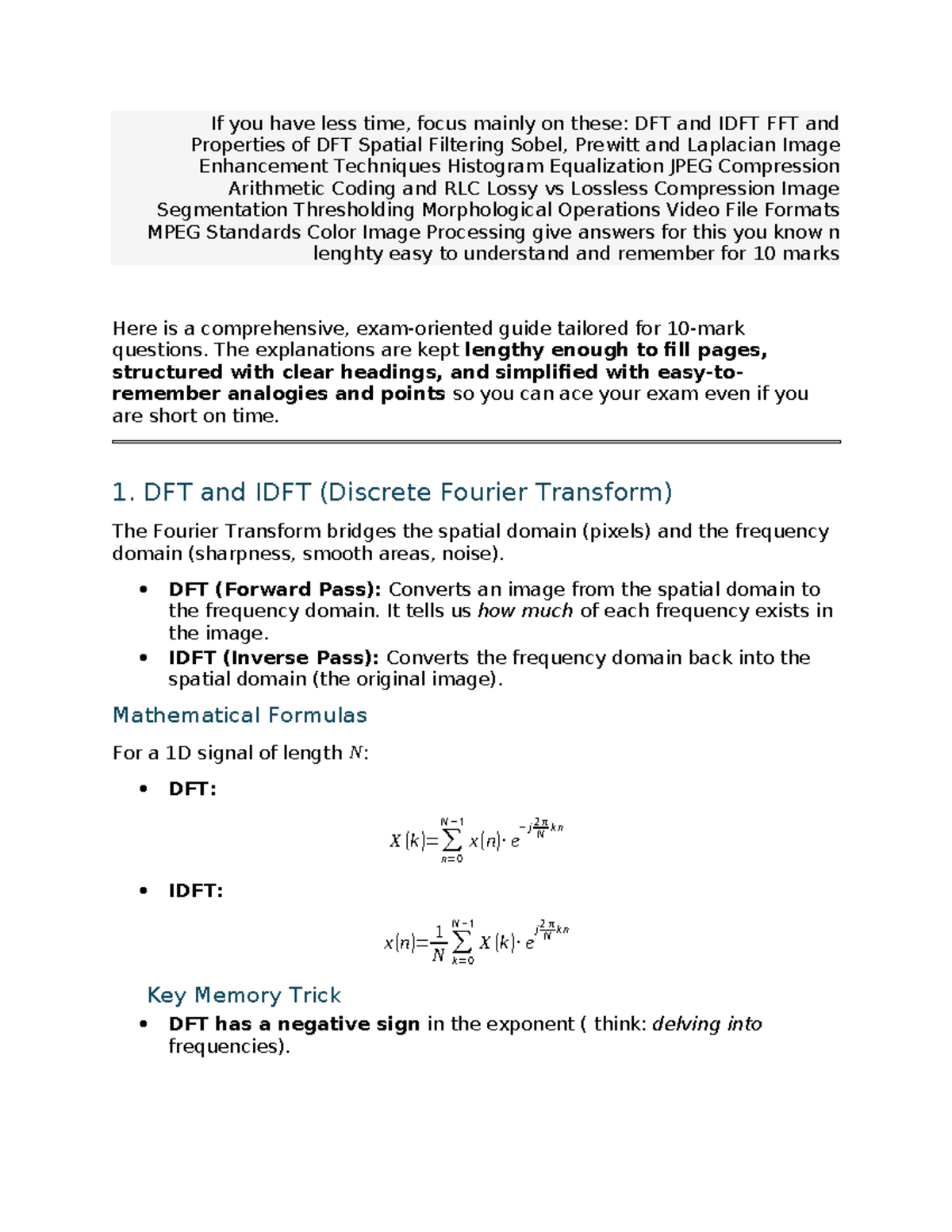Image Processing Exam Study Guide: Key Concepts & Techniques (CSE 301 ...