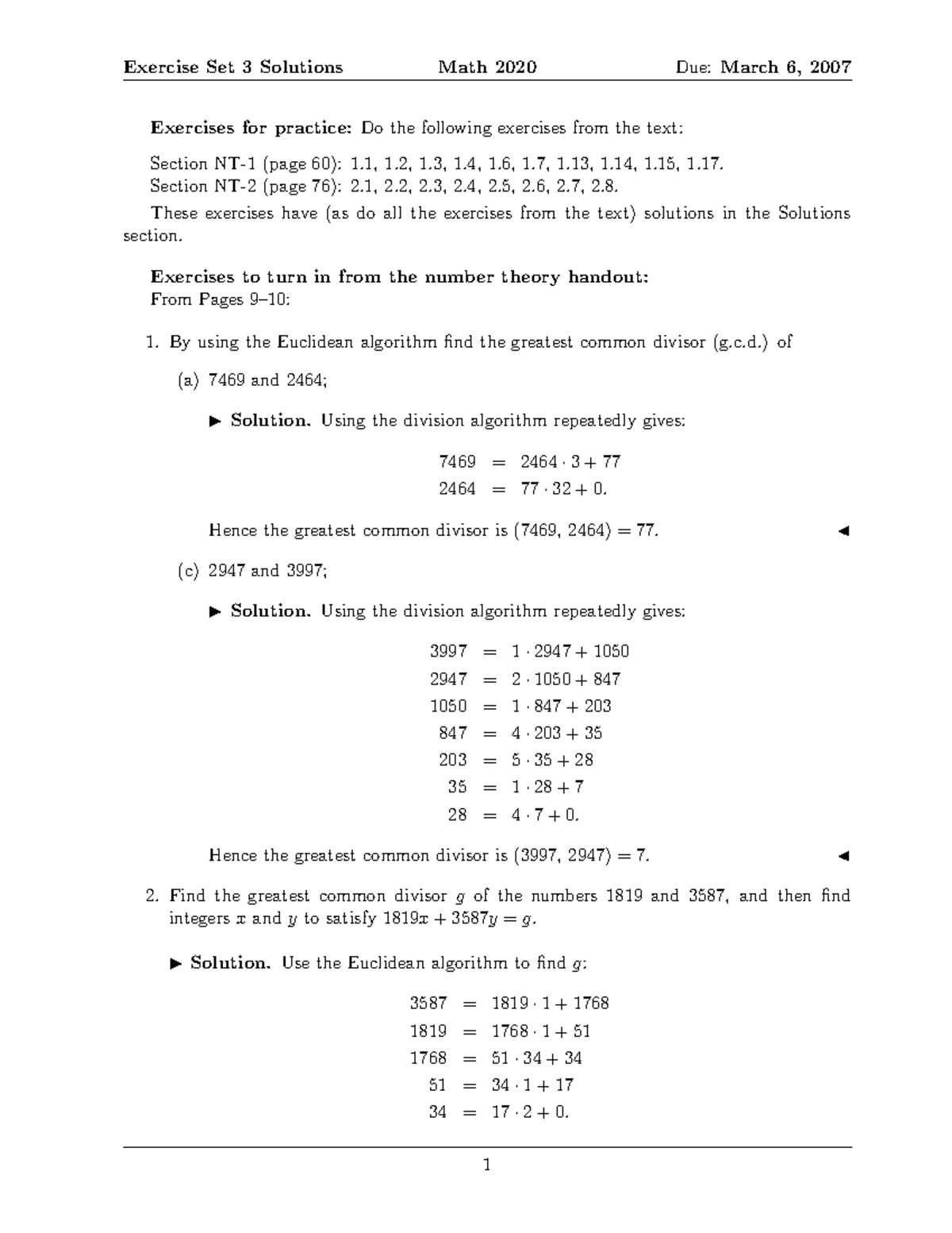 Solved Exercises & GCD Solutions in Number Theory (NT-101) - Studocu