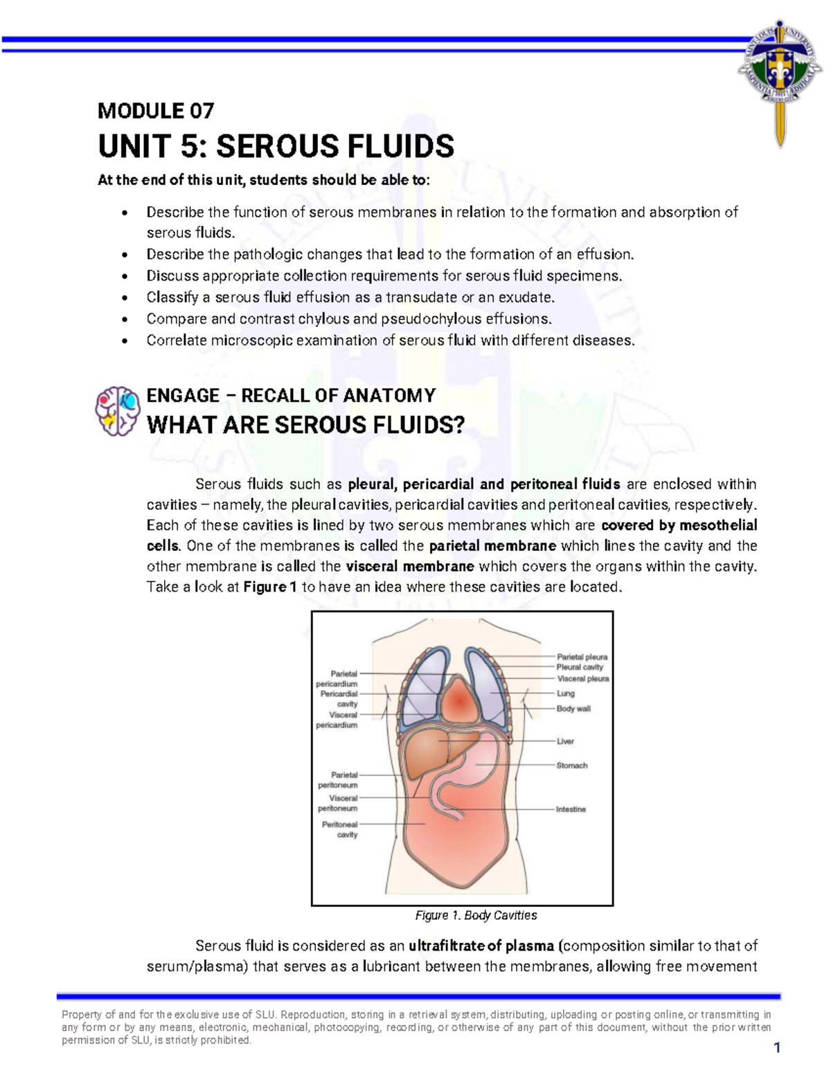 M7U5 Serous Fluids: Functions, Effusions, and Specimen Handling - Studocu