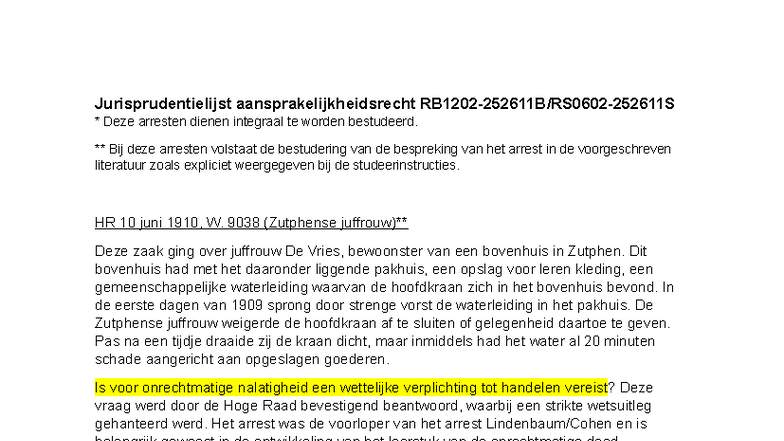 Jurisprudentielijst Aansprakelijkheidsrecht: Belangrijke Arresten en ...