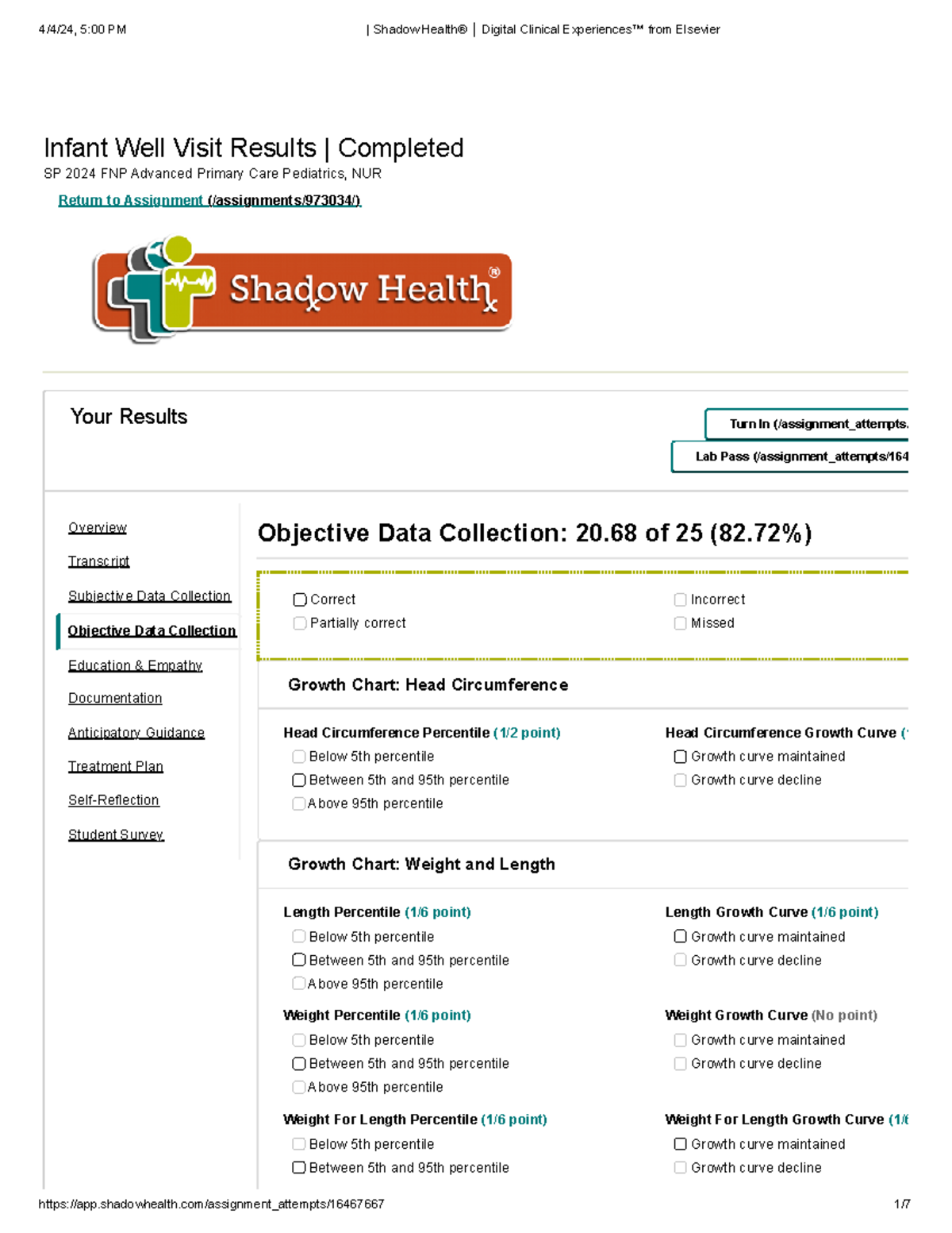 Infant Well Visit Objective Data Assessment - SP 2024 FNP NUR - Studocu