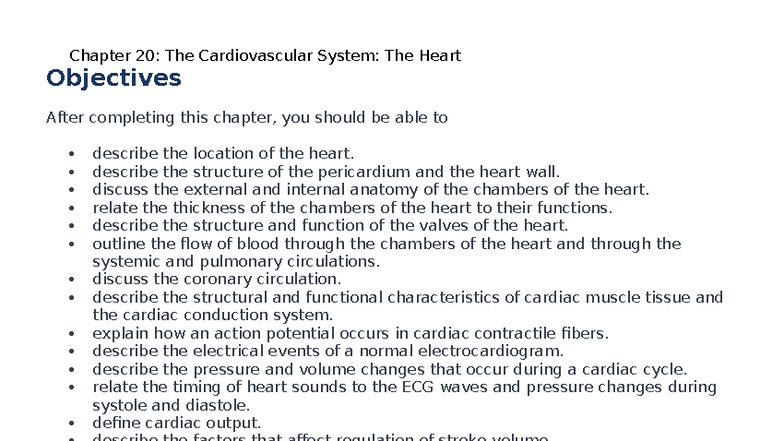 Chapter 20: The Cardiovascular System - Heart Anatomy & Function Notes ...