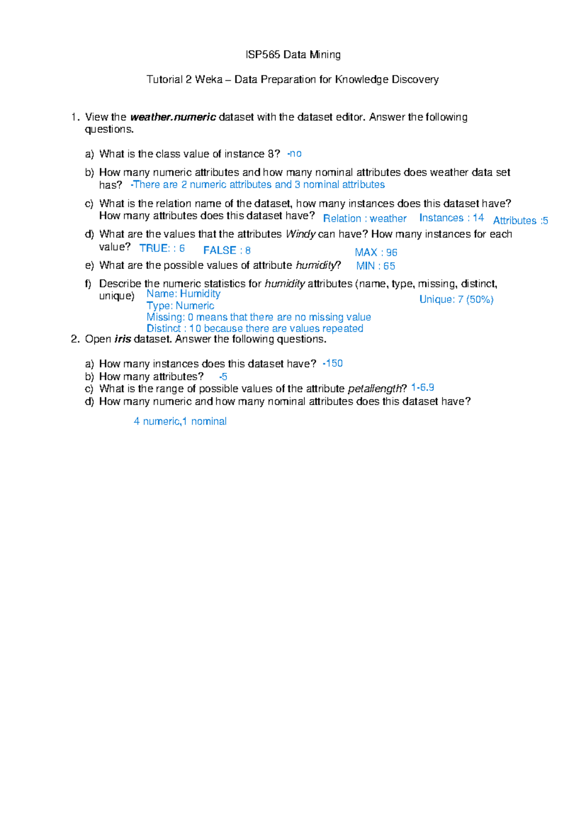 Tutorial 2 - Weka: Data Preparation for Knowledge Discovery (ISP565) - Studocu
