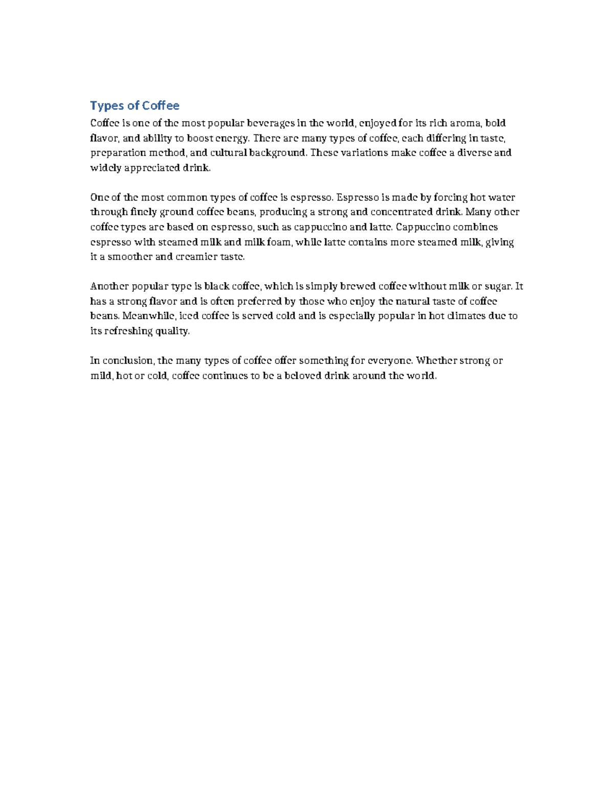 Types of Coffee: An Essay on Varieties and Preparation Methods - Studocu