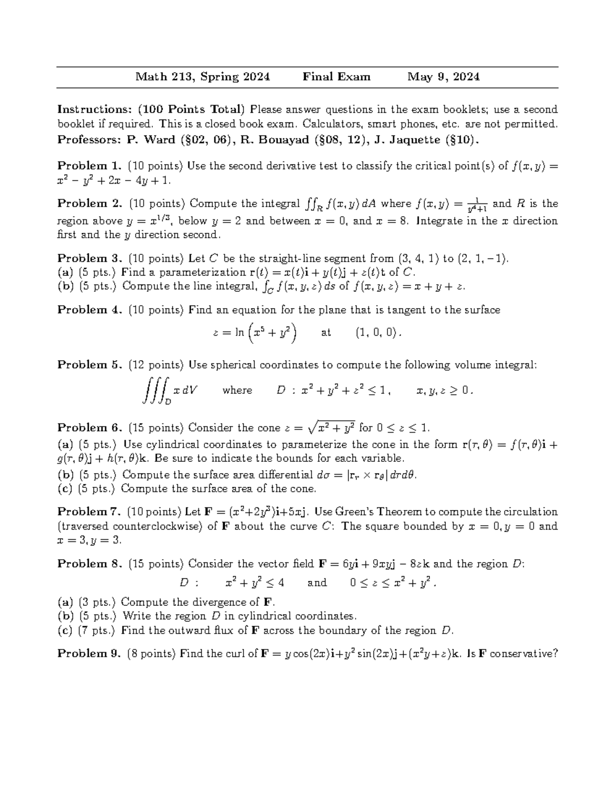 Math213 S24 Final Exam Review and Practice Problems - Studocu