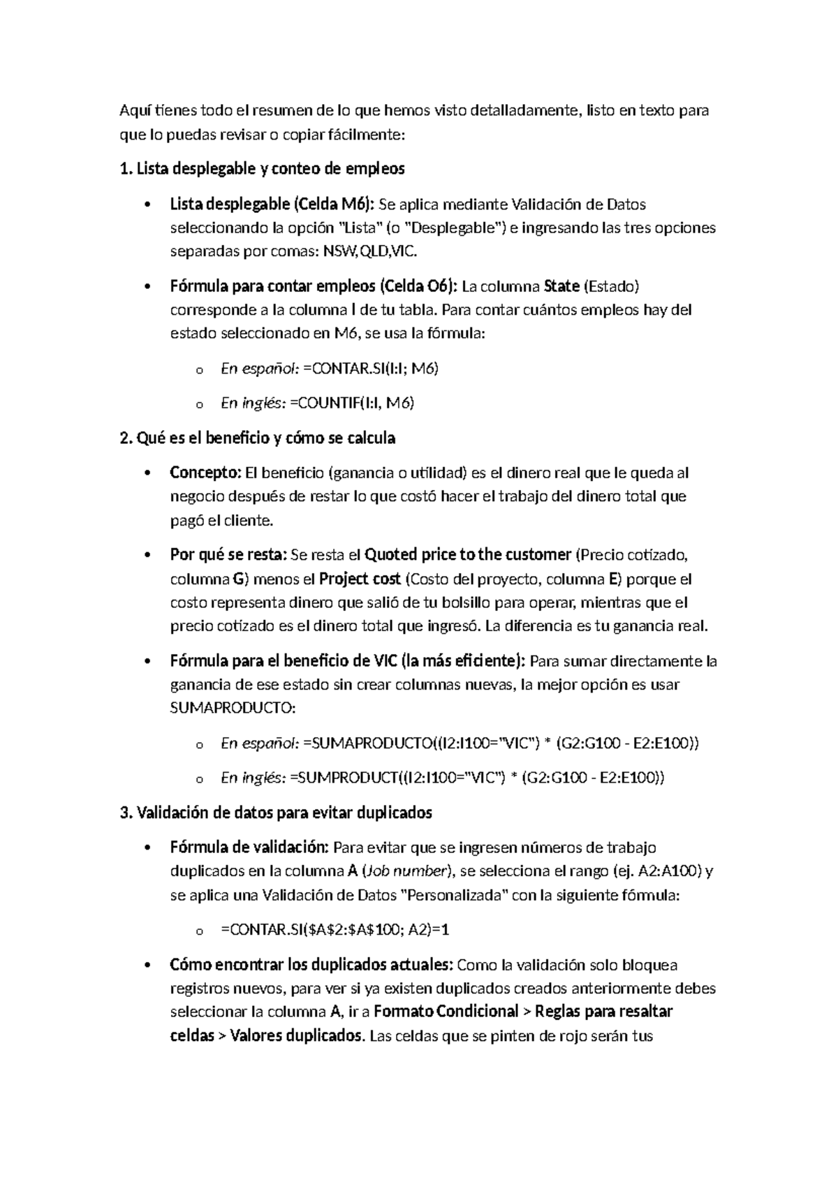 Guía de Resolución Semana 1: Resumen de Fórmulas y Validación de Datos ...