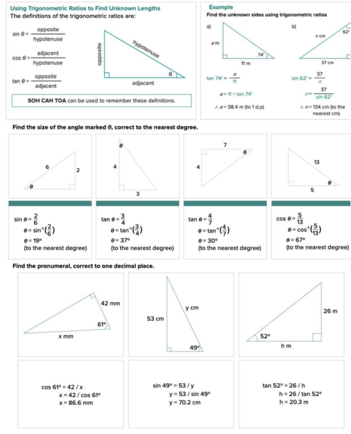 Trigonometry 1 - Worksheet on Finding Unknown Lengths Using Ratios ...