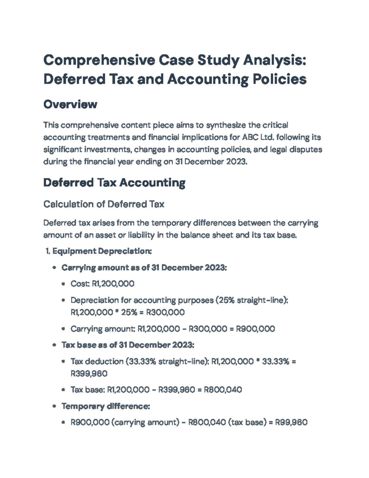 Comprehensive Case Study: Deferred Tax & Revenue Recognition for ABC Ltd. - Studocu