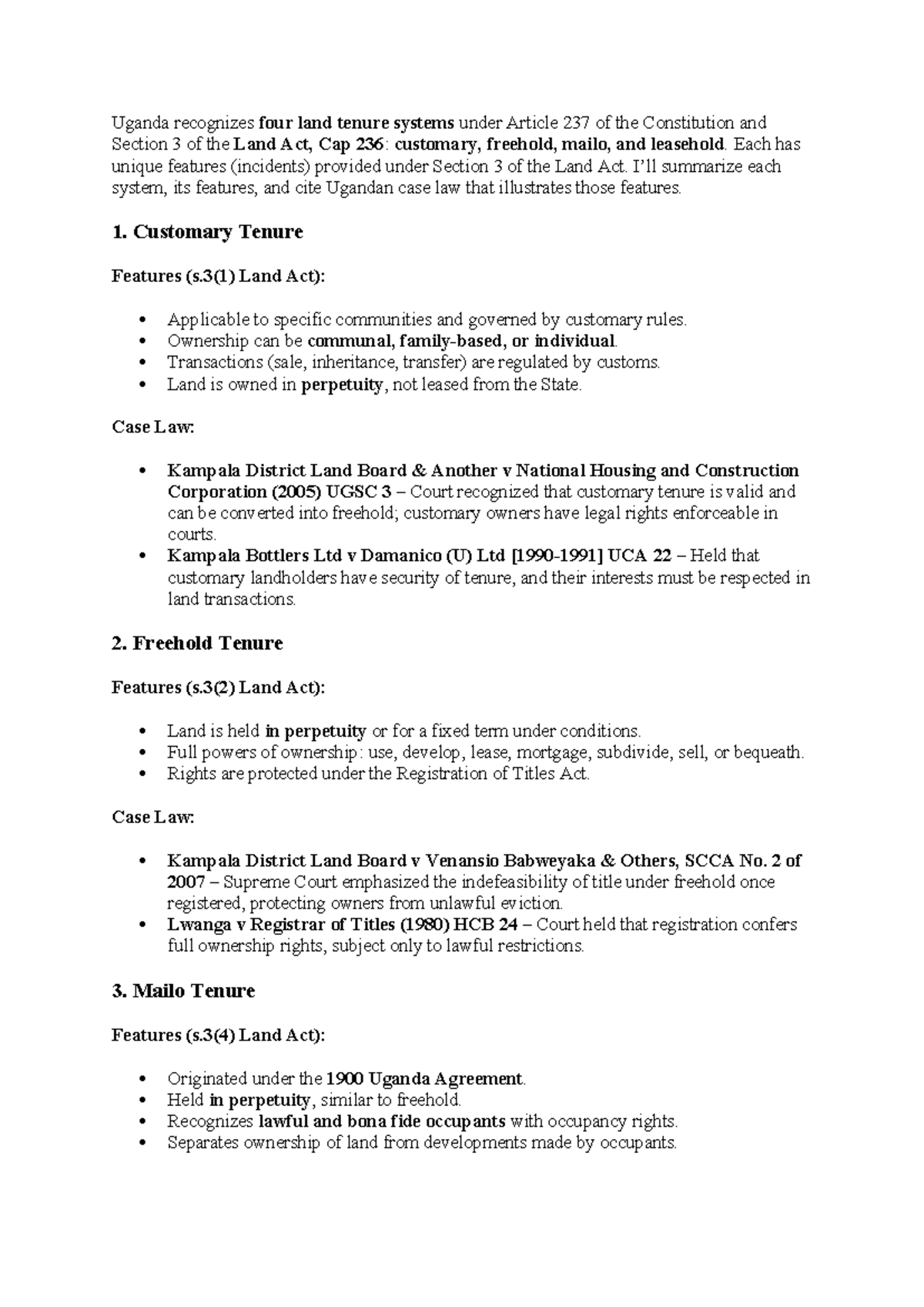 Uganda Land Tenure Systems: Customary, Freehold, Mailo, and Leasehold ...