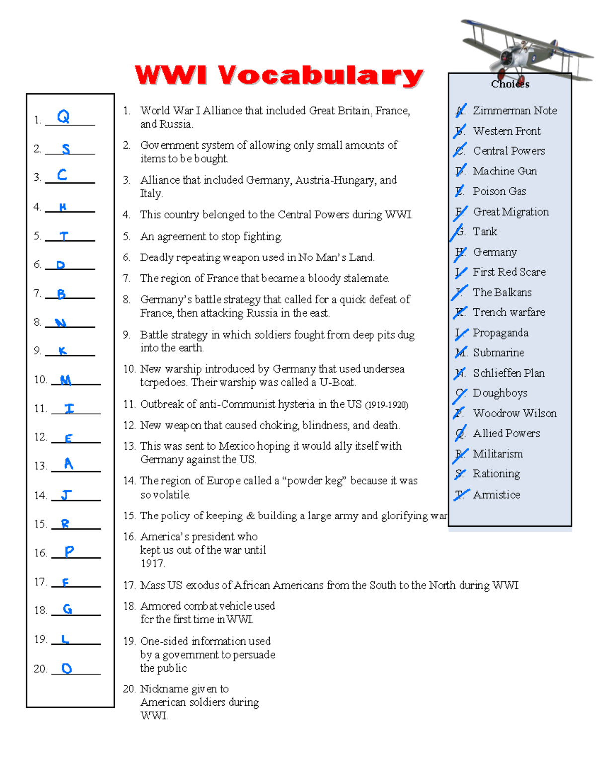 WWI Vocabulary - Notes - WWWWII VVooccaabbuullaarryy World War I ...