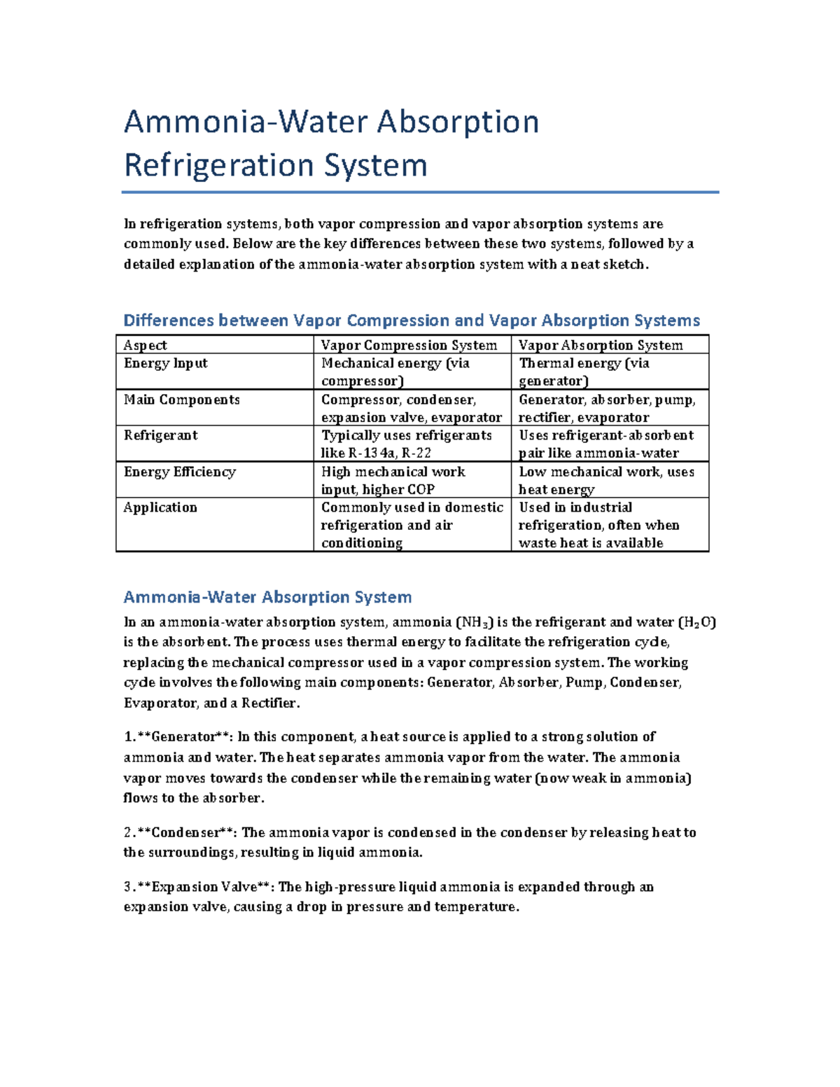 Ammonia-Water Absorption System Overview and Key Differences - Studocu