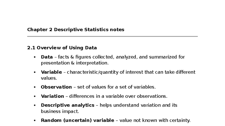 CMPG Chapter 2: Descriptive Statistics Overview and Key Concepts - Studocu