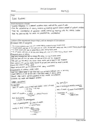 Chem 2 Pre lab Experiment 15 - Assignment Name Title Determination OF an Equilibrium constant ...
