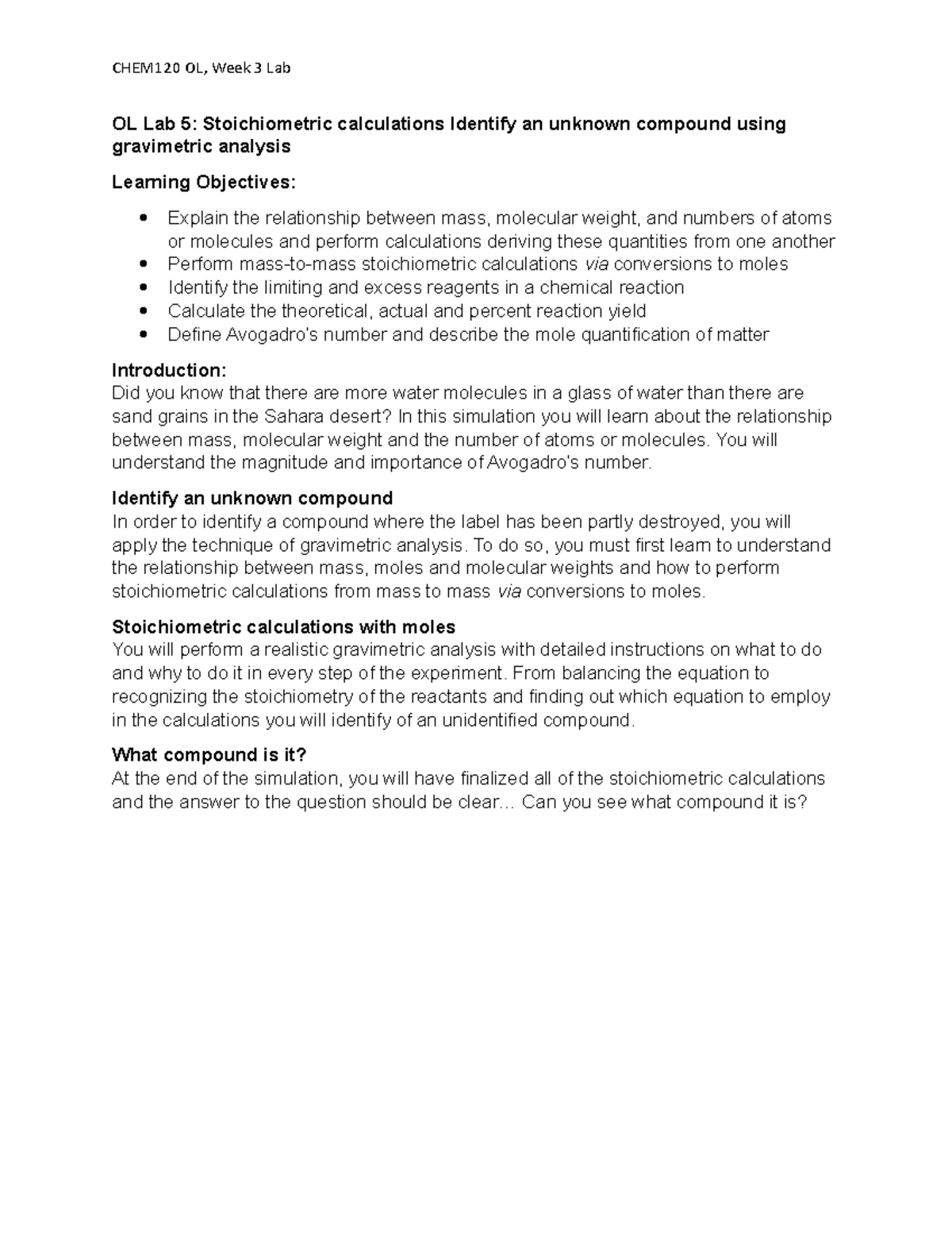 OL Lab 5: Gravimetric Analysis & Stoichiometric Calculations Guide ...