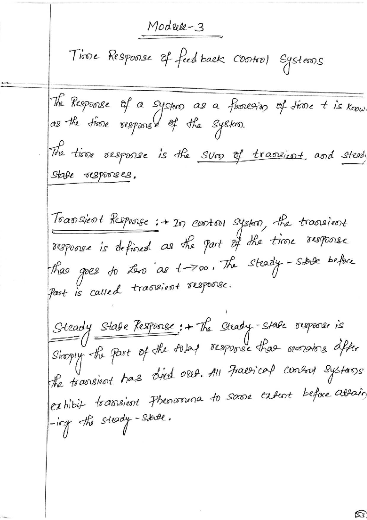 Control System Module 3 Notes: Time Response Analysis - Studocu