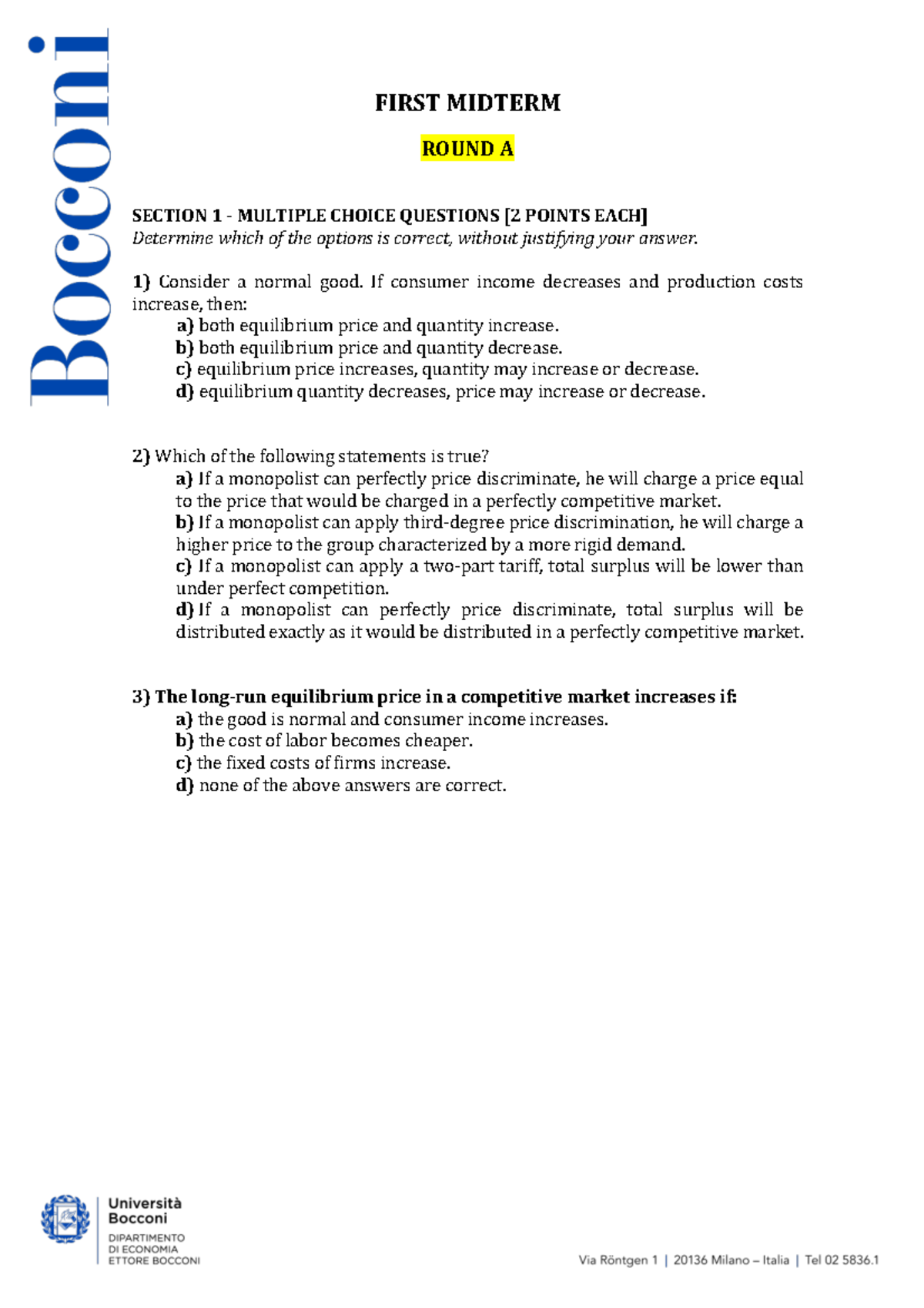 Mock Exam 1: ECON 101 First Midterm Multiple Choice & True/False ...