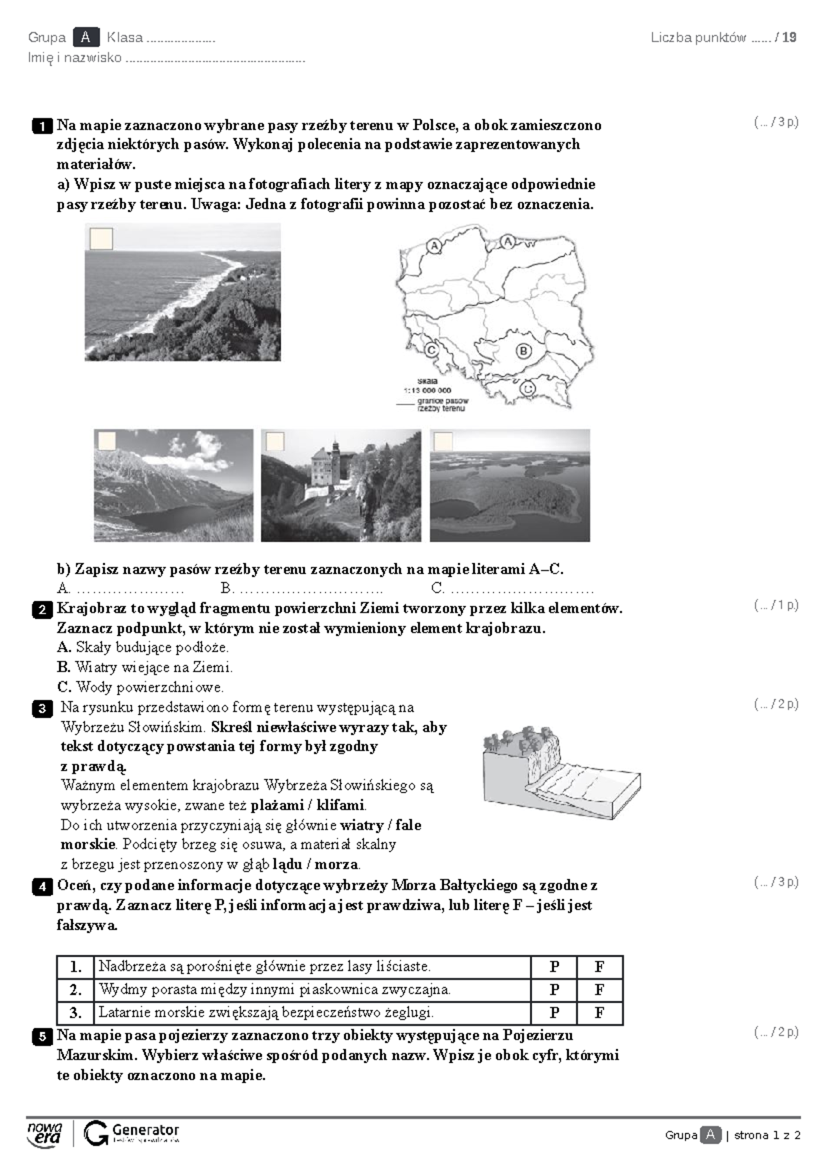 Test EKO - Klasa 5: Pasy rzeźby terenów w Polsce - Studocu