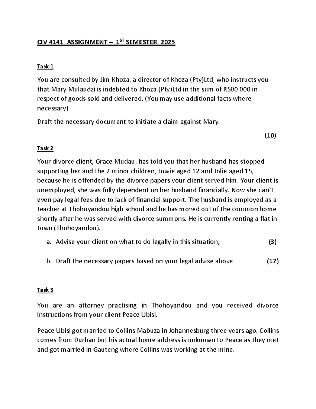 CIV 4141 Assignment 2025 250306 203228 - CIV 4 141 ASSIGNMENT – 1 ST SEMESTER 2025 Task 1 You ...