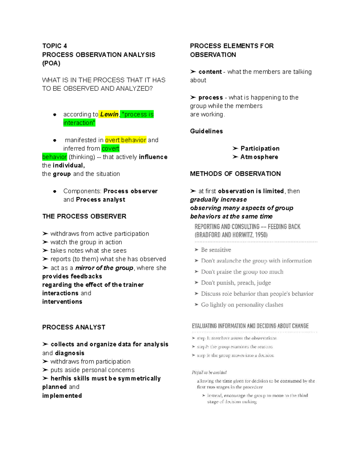 Topic 4 - Process Observation Analysis (POA) in Group Dynamics - Studocu