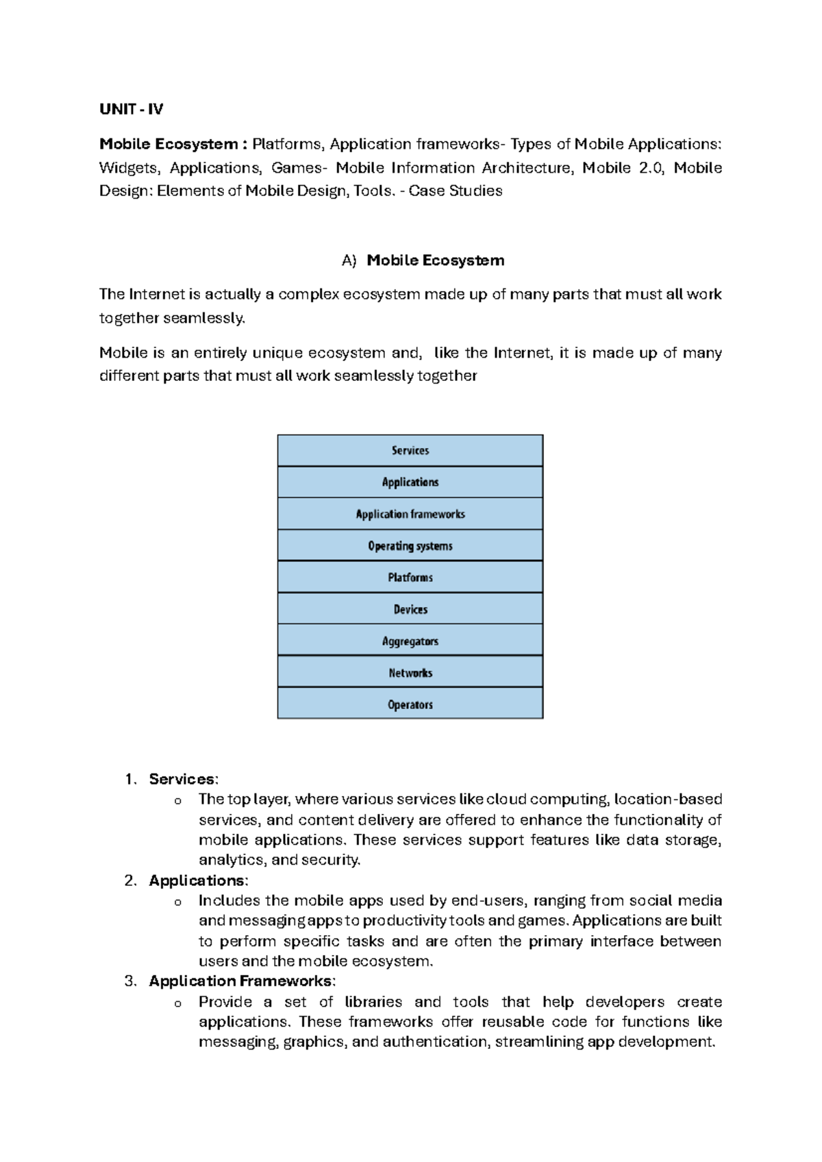 UNIT 4 Mobile Ecosystem: Key Concepts and Application Frameworks - Studocu