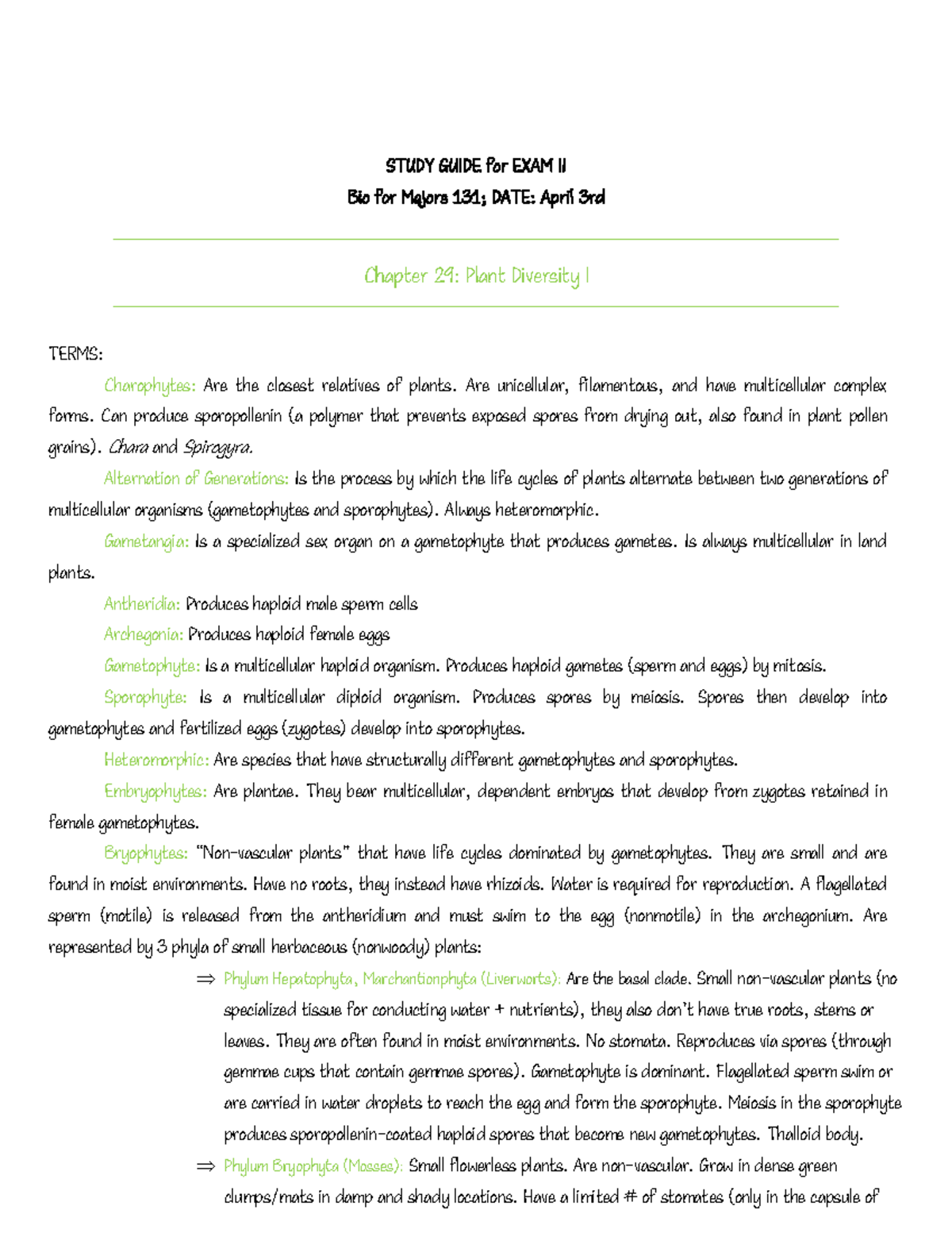 Chapter 30: Plant Diversity II - Key Concepts and Terms - STUDY GUIDE ...