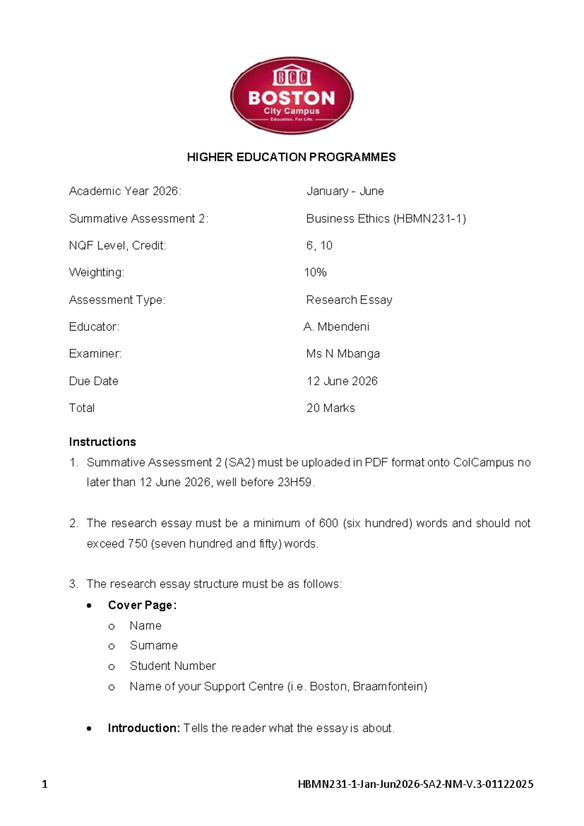 Research Essay Guidelines for HBMN231-1 (2026) - Studocu