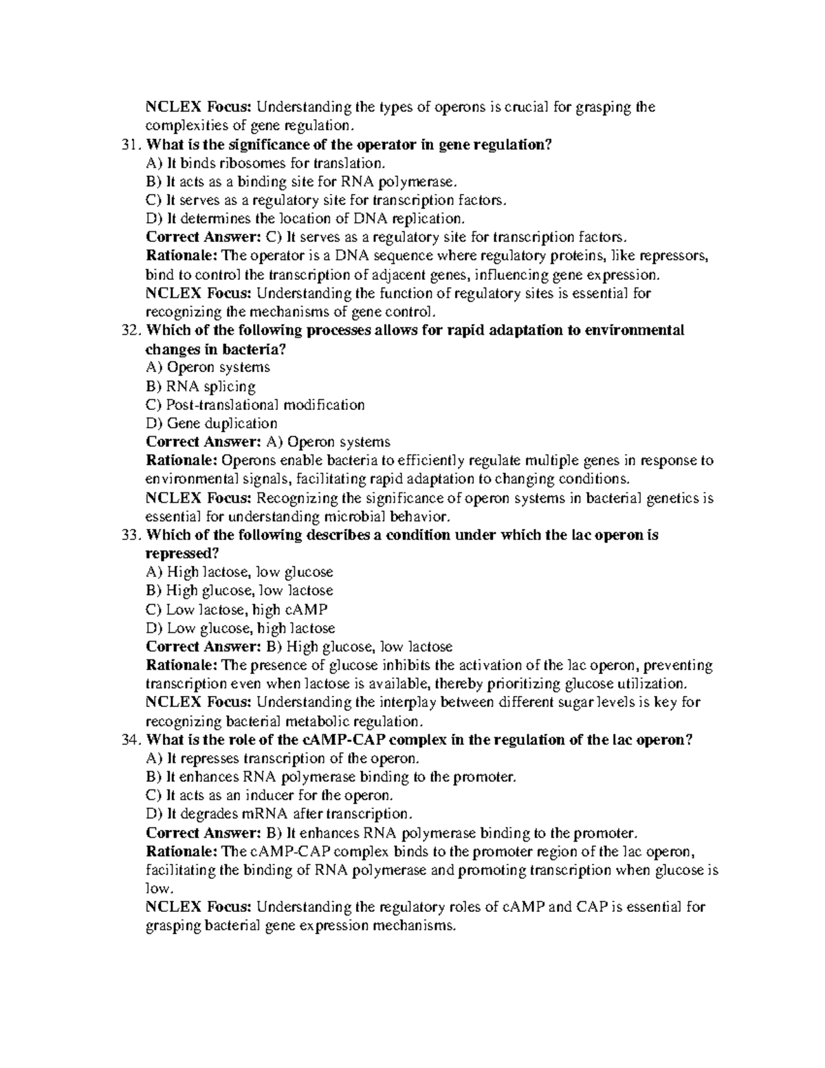 NCLEX Focus: Key Concepts in Gene Regulation and Operon Systems - Studocu