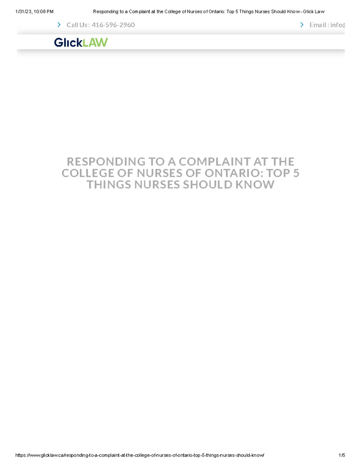 Responding to a Complaint at the College of Nurses of Ontario Top 5 Things Nurses Should Know ...