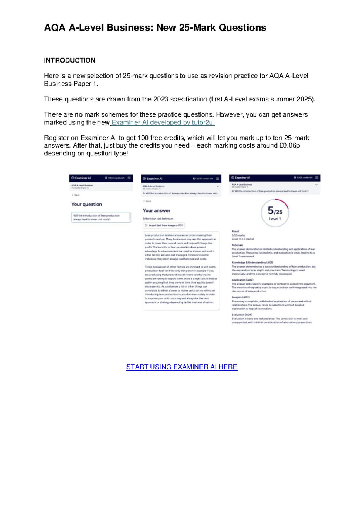 AQA A Level Business Paper 1 25-Mark Essay Qs for 2025 Revision - Studocu