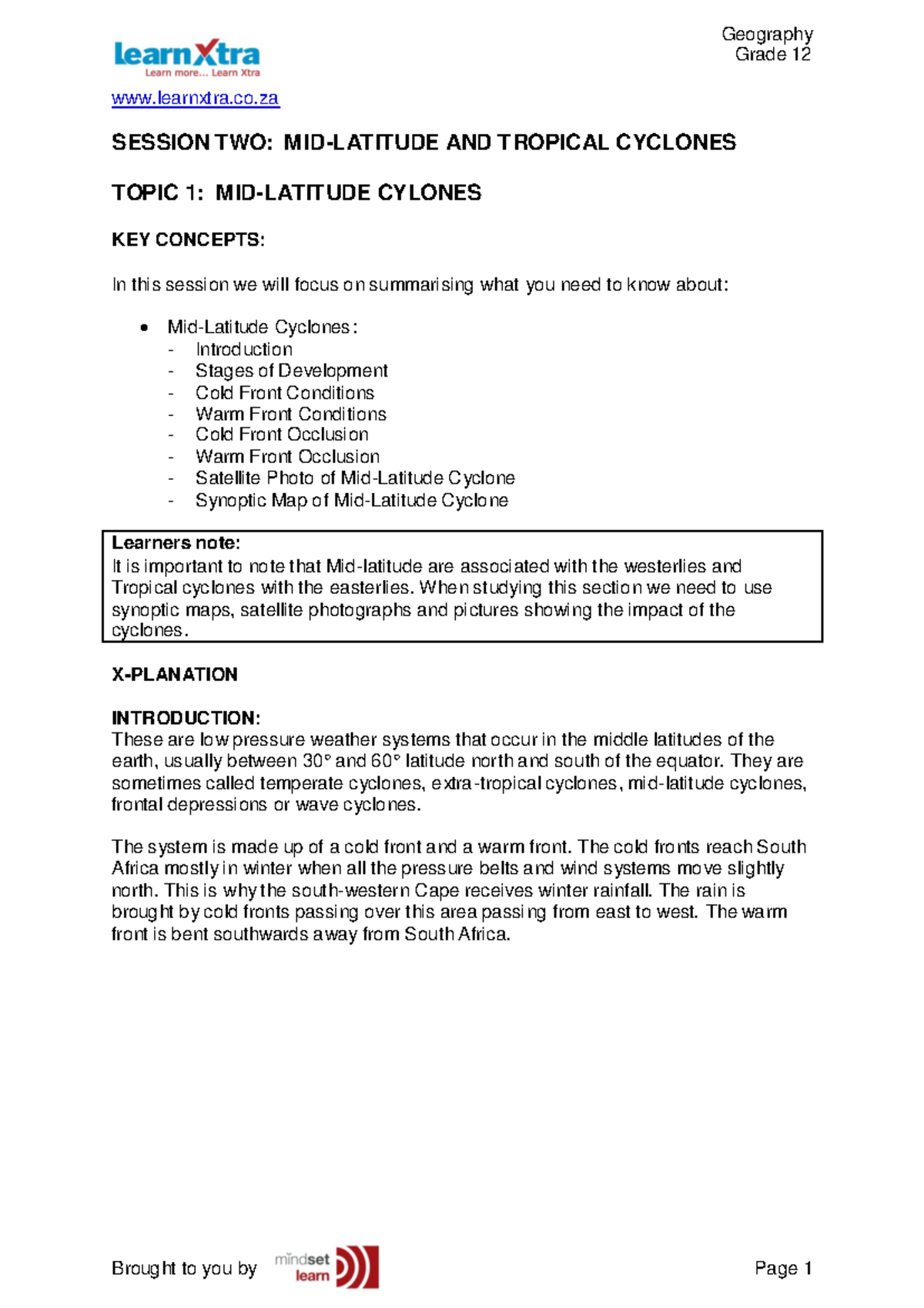 Geography Grade 12: Mid-Latitude & Tropical Cyclones Overview - Studocu