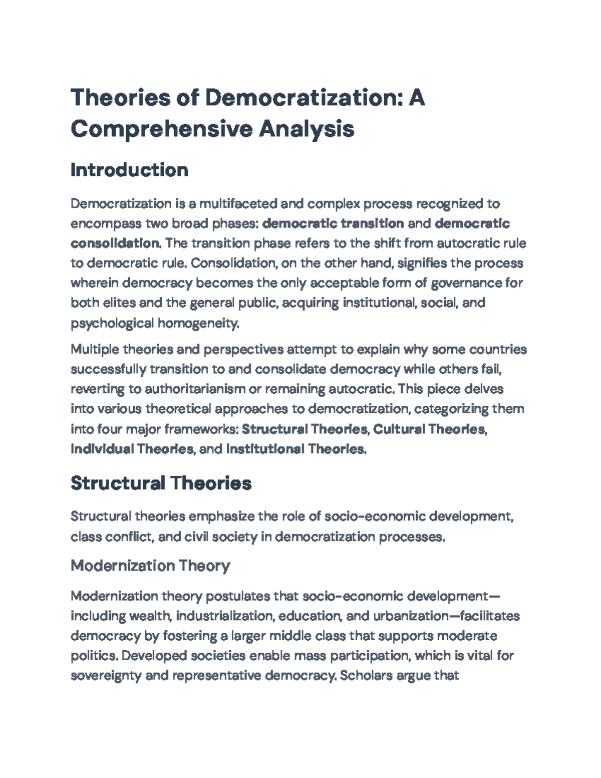 Theories of Democratization: An Analysis of Frameworks and Processes ...