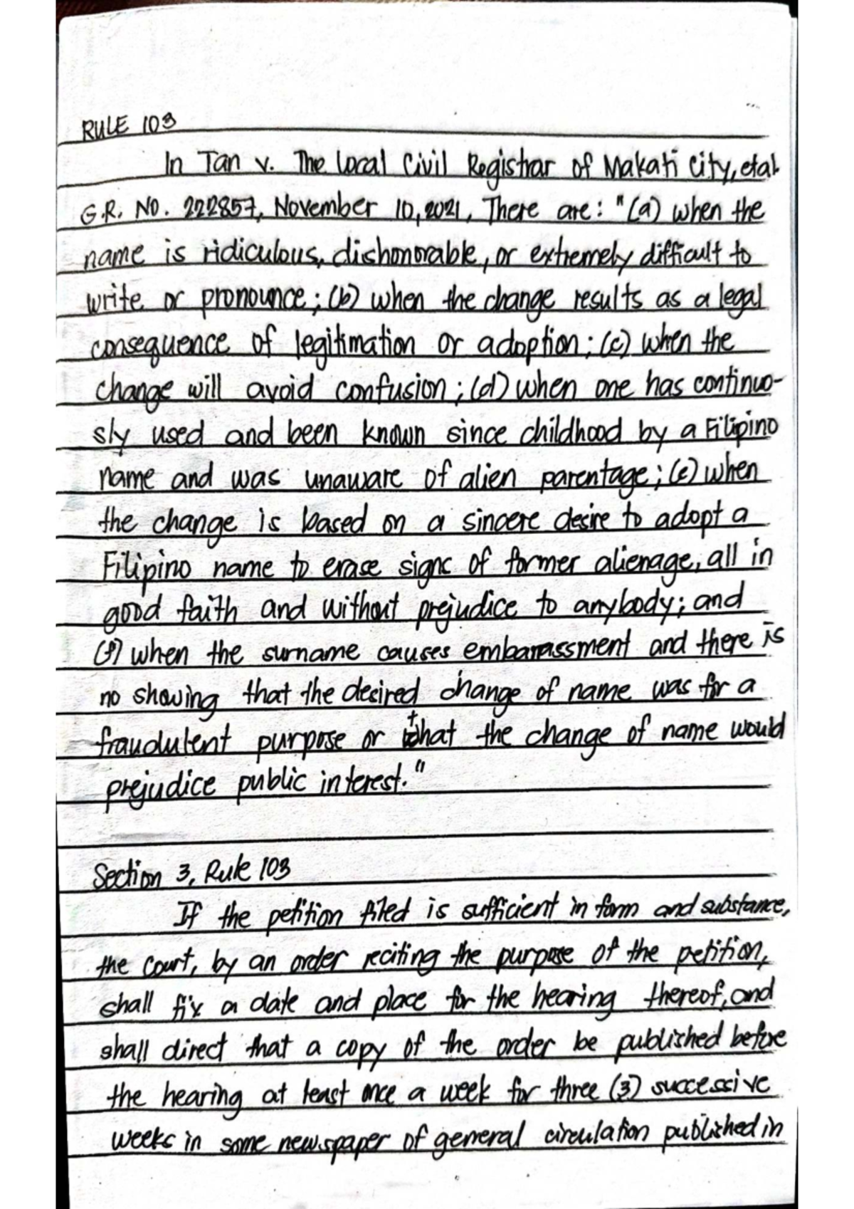 Special proceedings- Finals - RULE 103 In Tan V. The local civil ...