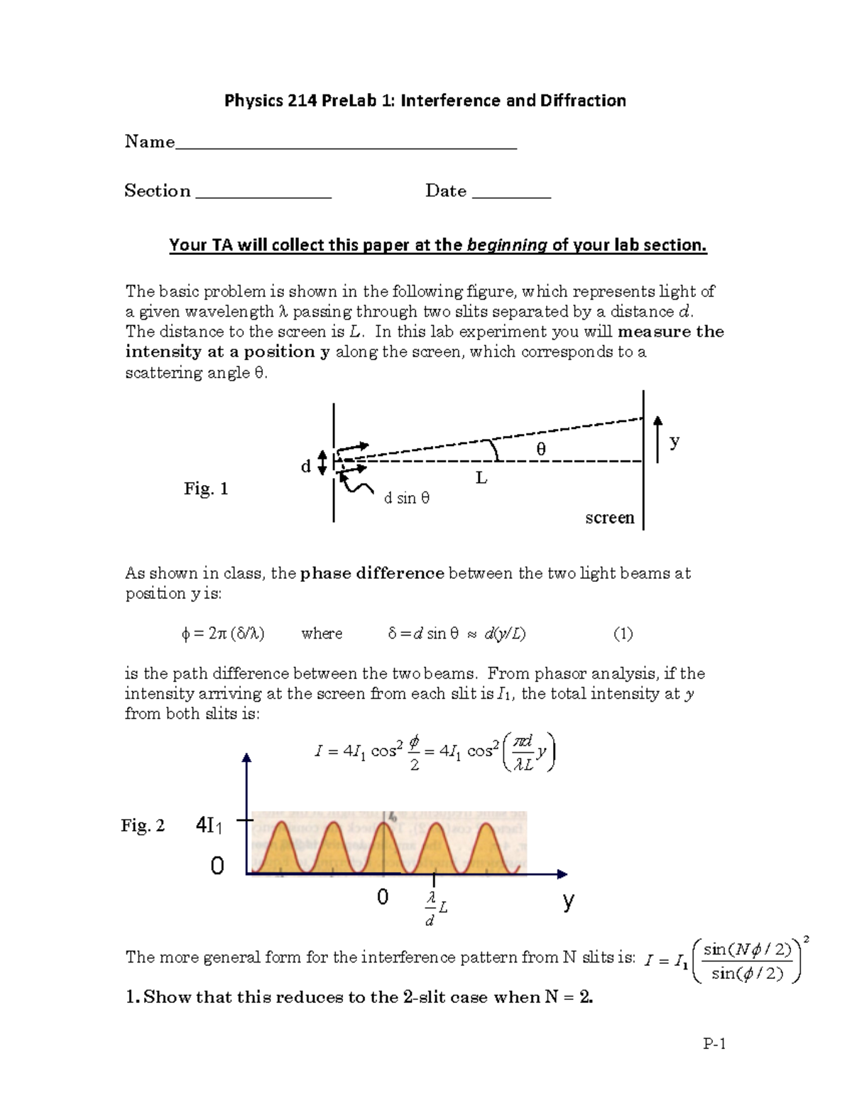 Physics 214 Prelab 1: Exploring Interference and Diffraction Concepts - Studocu