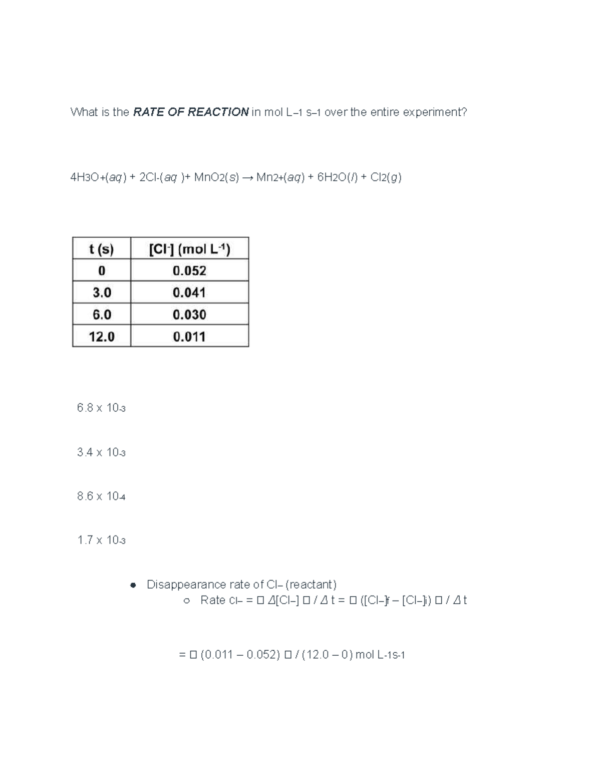 Chemical Kinetics and Equilibrium Problems - Practice Questions 2023 - Studocu